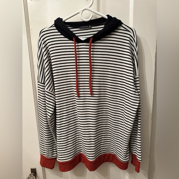 Staccato | Tops | Nwot Staccato Black And White Striped Hoodie With Red ...